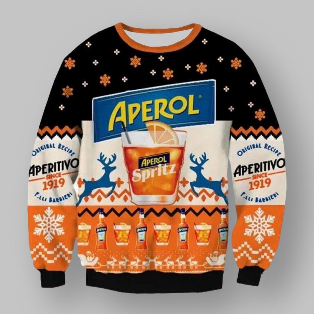 Aperol Spritz Black And Orange Ugly Christmas Sweater - Icestork