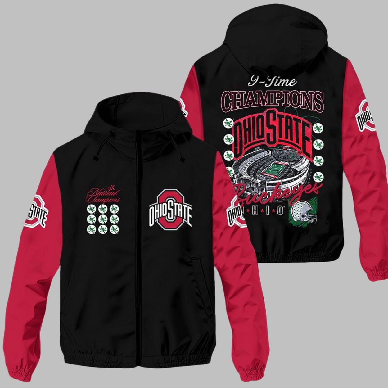 Ohio State 9 Time National Champions Windbreaker Jacket - Icestork